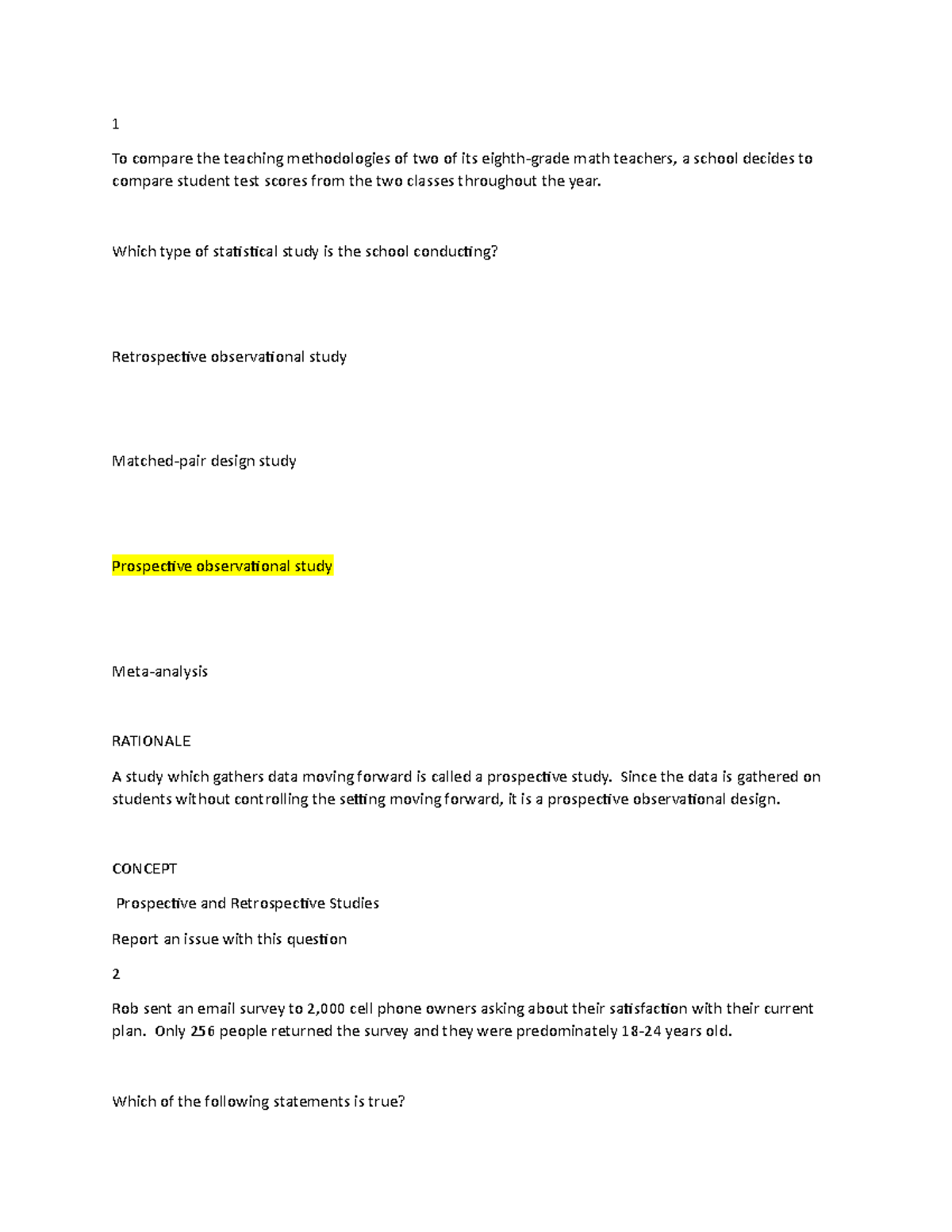 Stat 101 Unit 1 Milestone 1 Quiz: Understanding Statistical Studies - Studocu