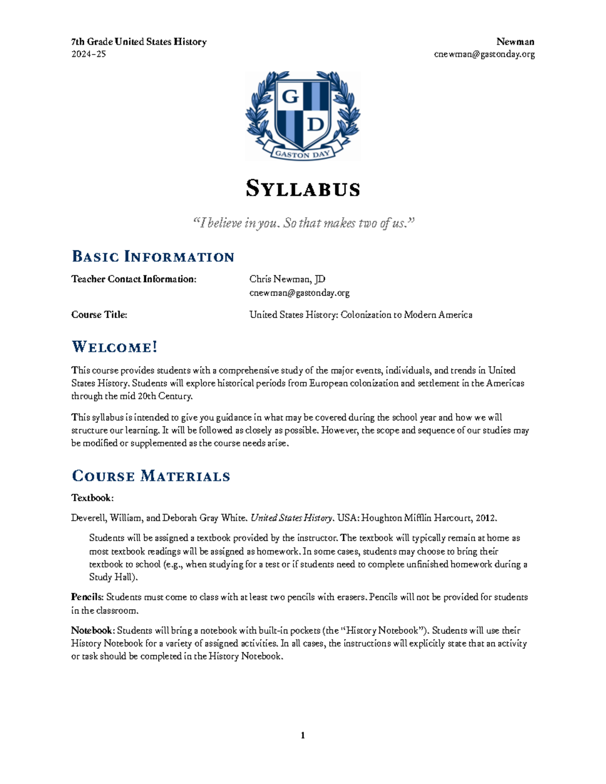 7th Grade US History (Newman) Syllabus: Overview & Course Details - Studocu