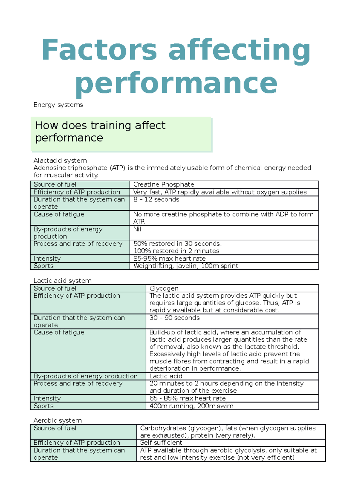 Performance Factors in Sports: Energy Systems and Training Methods ...