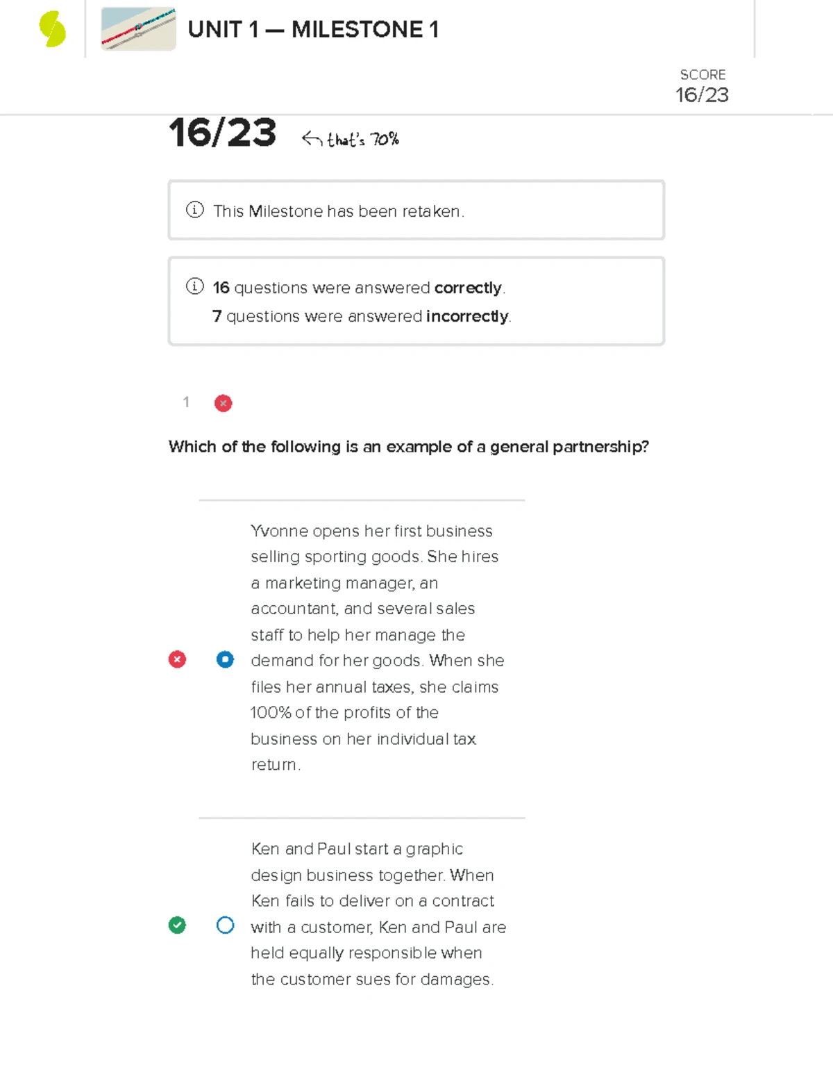 Sophia business law final milestone - 1 12/25 that's 48% RETAKE 12 ...