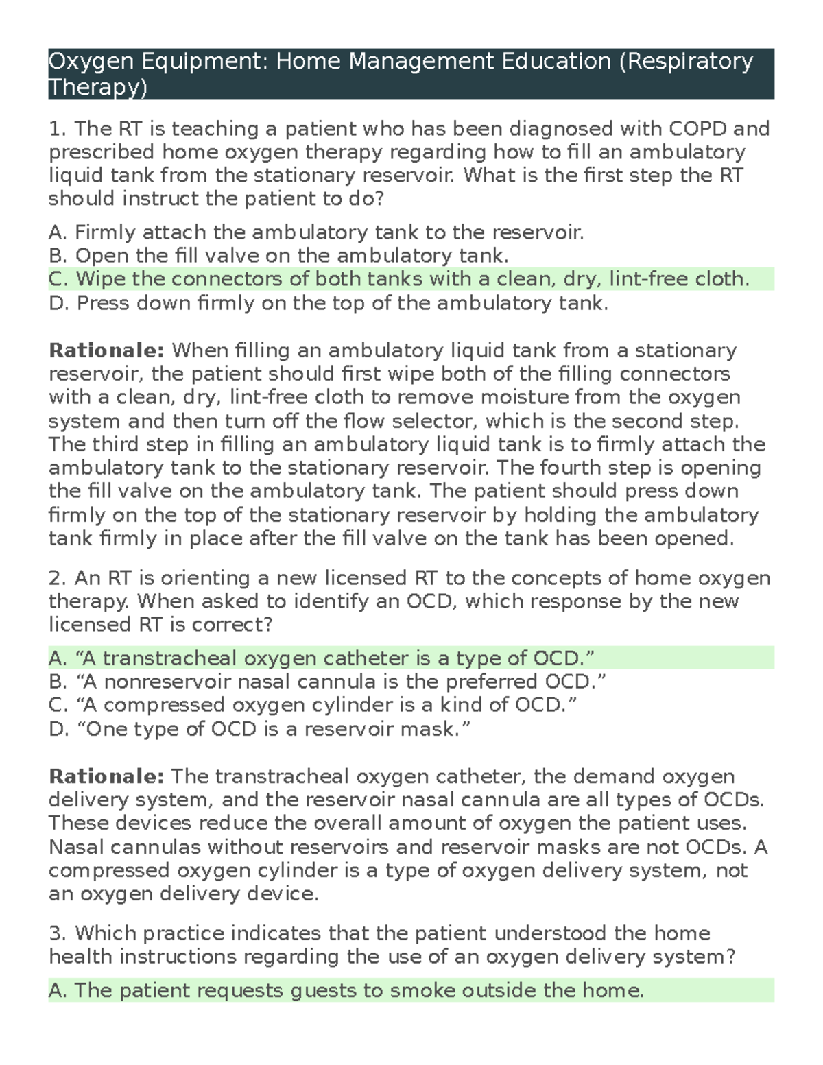 NCO Quiz: Oxygen Equipment & Home Management in Respiratory Therapy ...