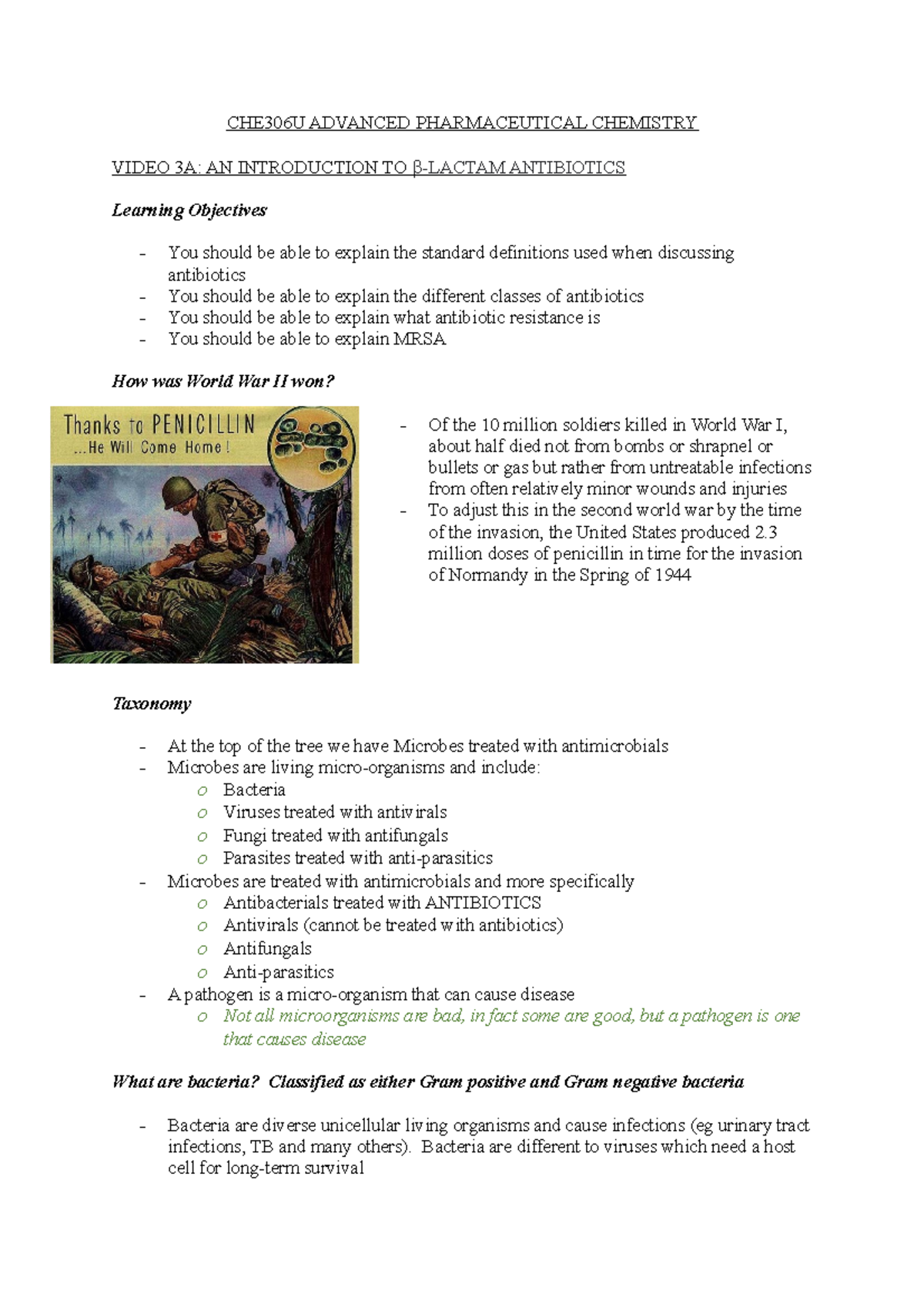 3A-3C Antibiotics - Lecture notes 3 - CHE306U ADVANCED PHARMACEUTICAL ...