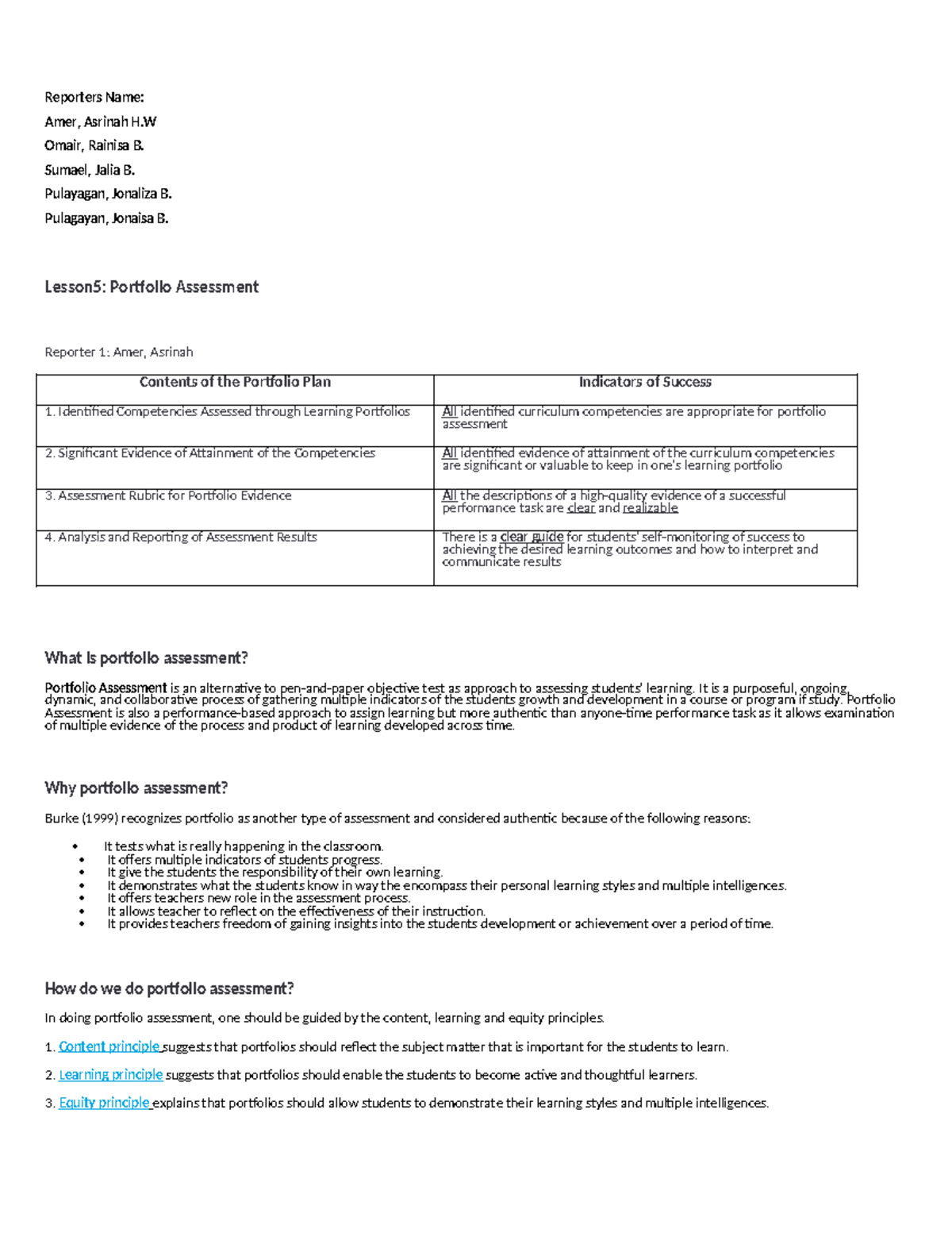 Lesson 5: Portfolio Assessment Strategies and Competencies Overview ...