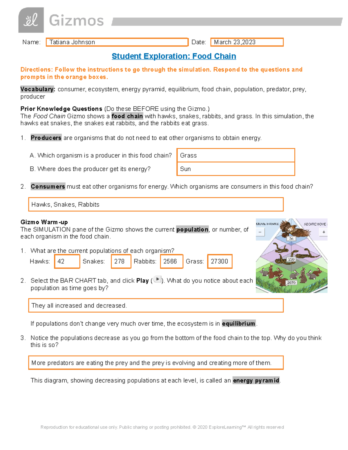 Exploring Food Chains with Tatiana Johnson: Gizmo Simulation Guide ...