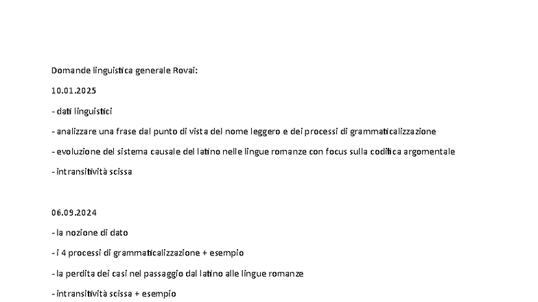 Domande di Linguistica Generale Rovai: Analisi e Grammaticalizzazione ...
