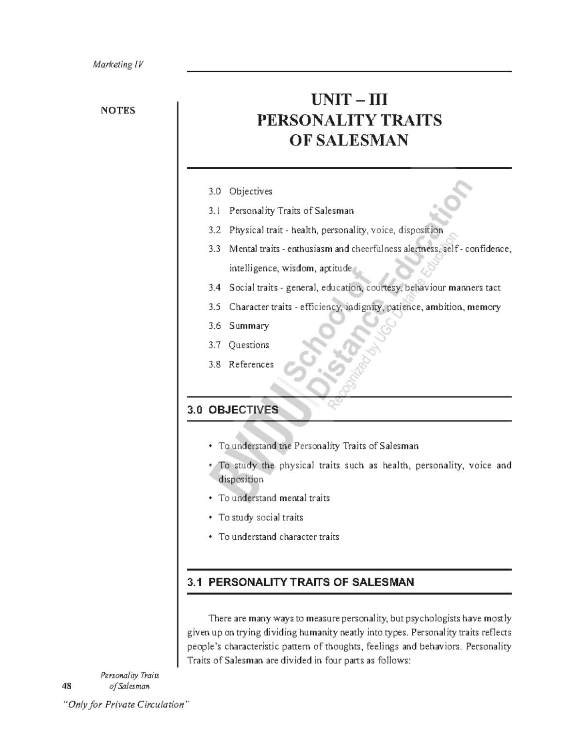 Marketing IV UNIT: Personality Traits of Salesman - Notes and Insights ...