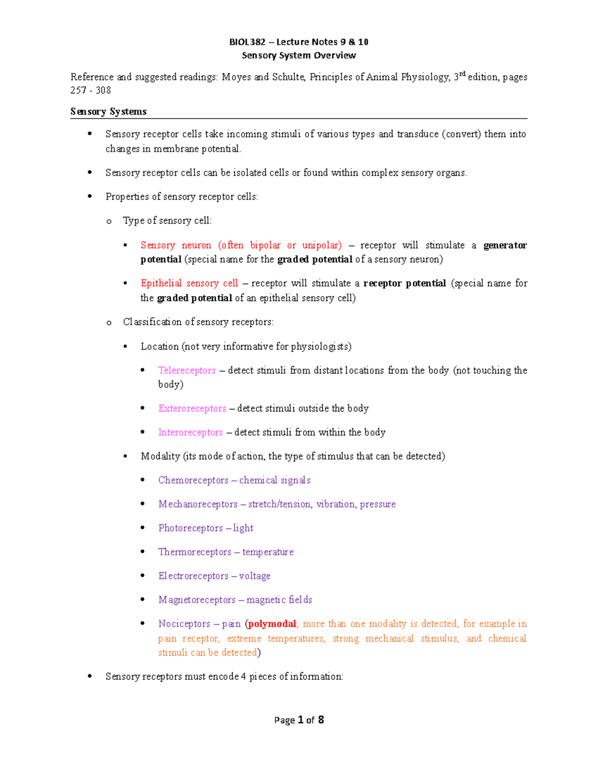 382 - Sensory System Overview - Lecture Notes and Key Concepts - Studocu