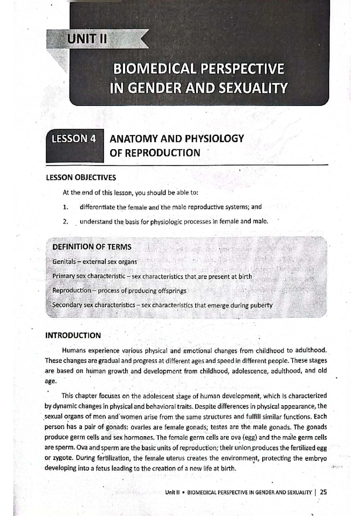 UNIT II BIOMEDICAL PERSPECTIVE IN GENDER AND SEXUALITY: LESSON 4 ...