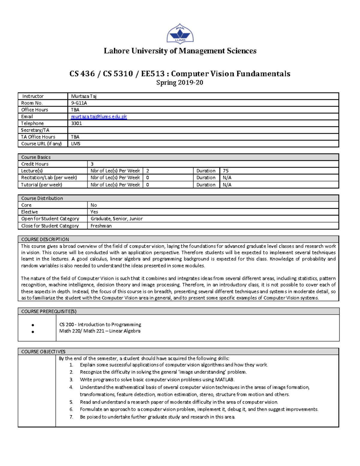 Computer Vision Fundamentals CS 436: Course Overview & Details - Studocu