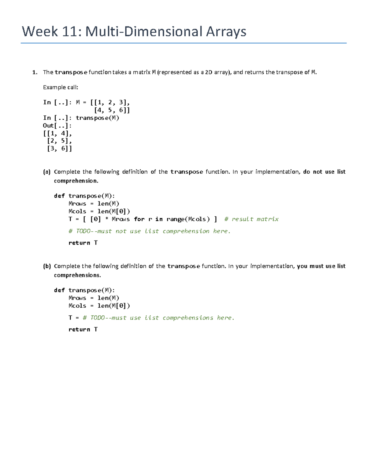 AY25 26S1 Week 11: Arrays and Matrix Functions Tutorial - Studocu