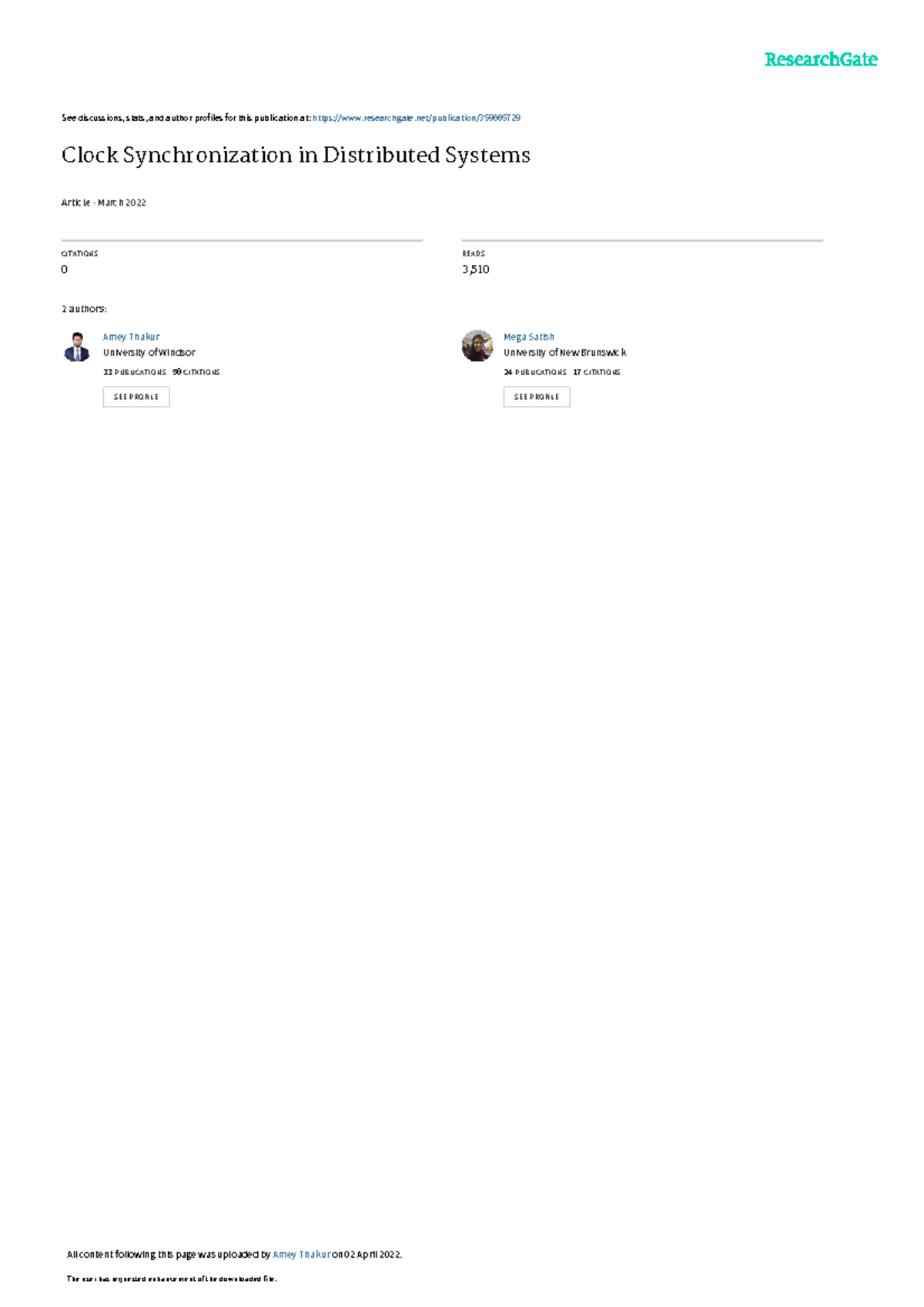 Clock Synchronizationin Distributed Systems See Discussions Stats