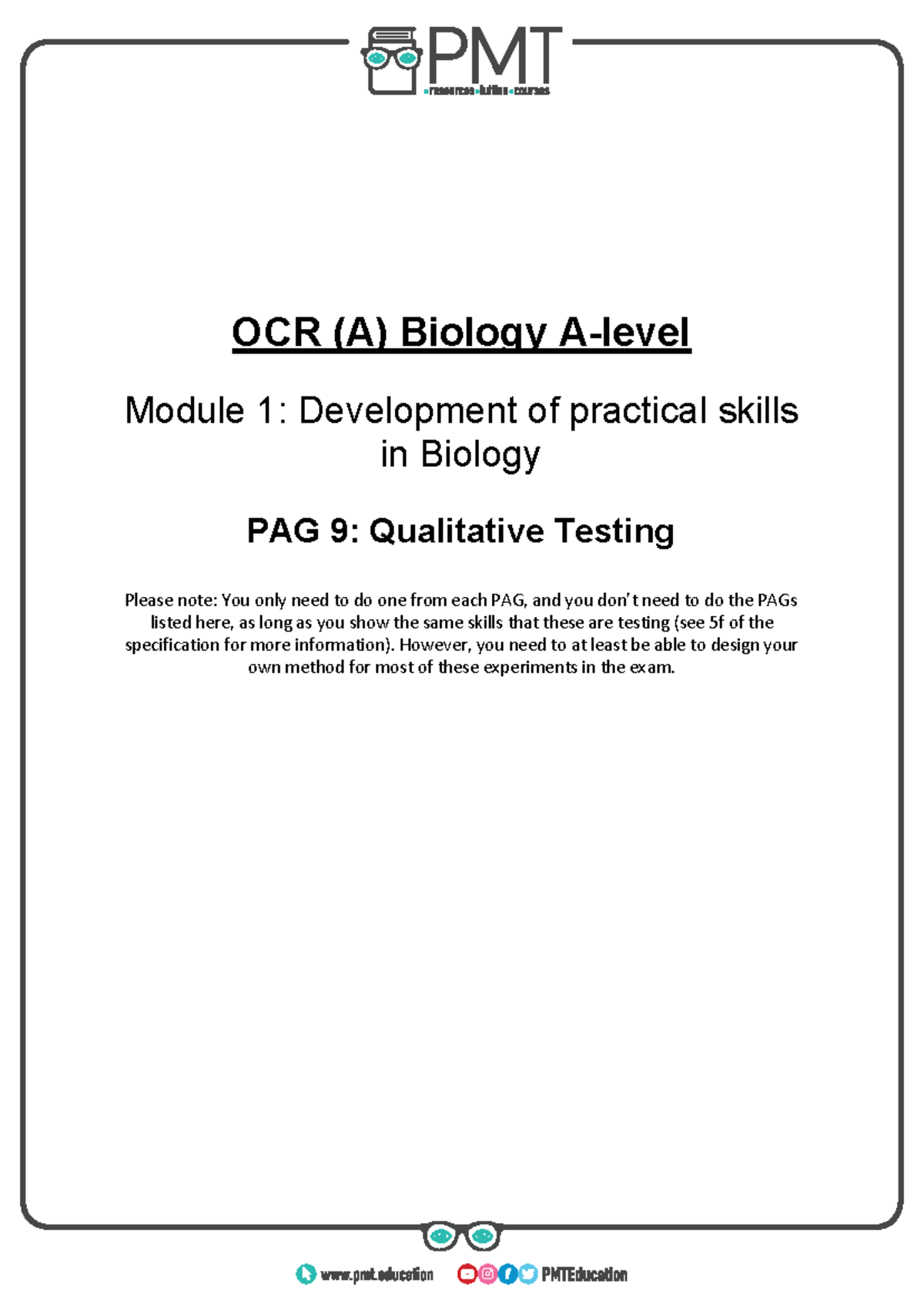 PAG 09 - A-level Biology Qualitative Testing Methods and Results - Studocu