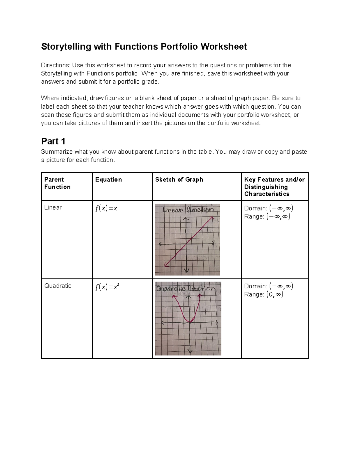 Storytelling with Functions - Portfolio Worksheet (Math 101) - Studocu