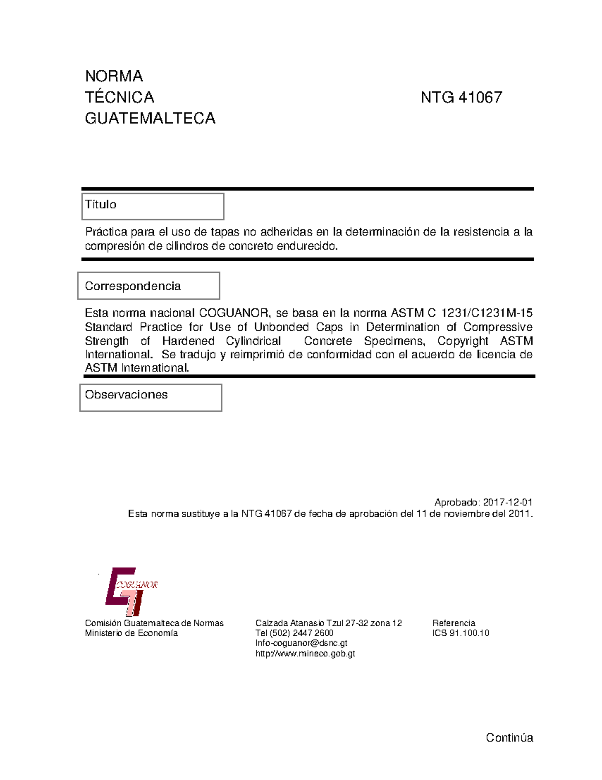 NTG 41067 ASTM C1231 - Práctica de Tapas No Adheridas en Concreto - Studocu