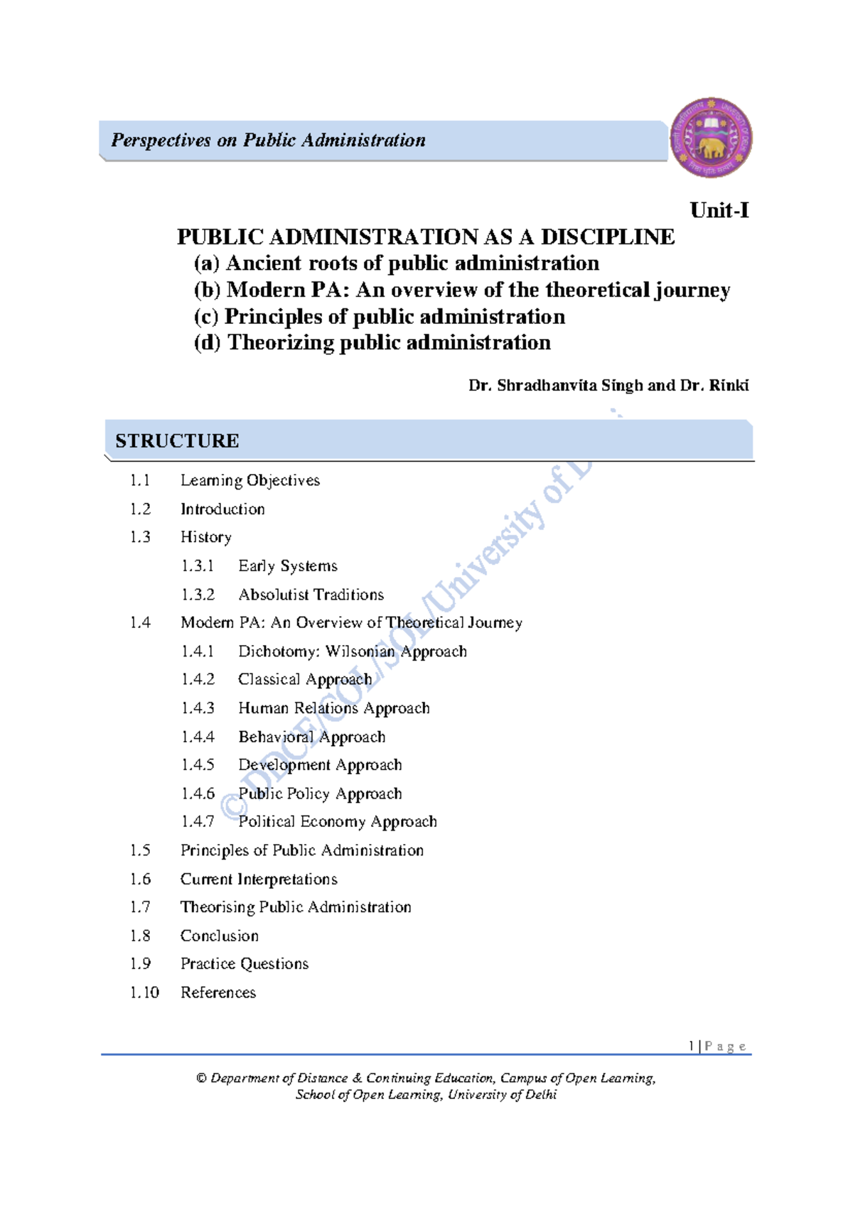 B.A. (Hons.) Political Science - Perspectives on Public Administration ...
