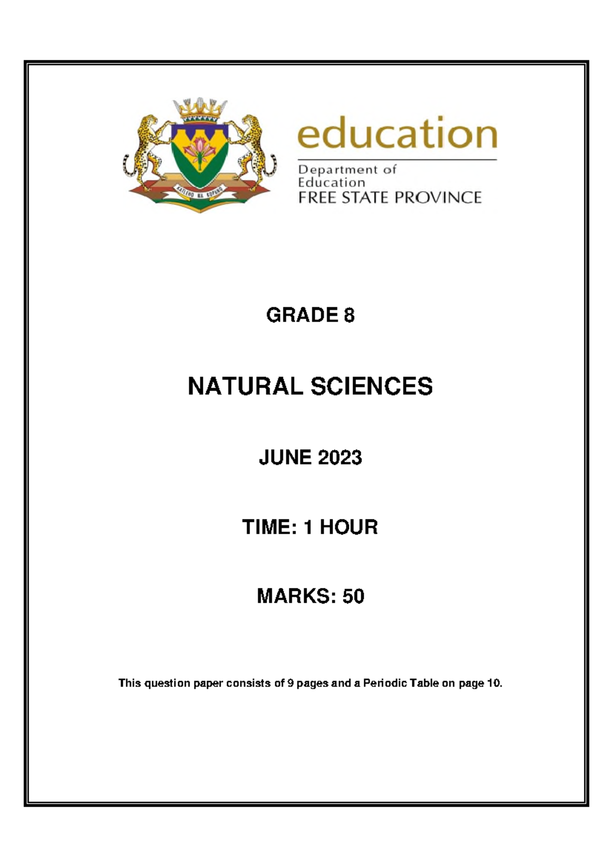 Natural Sciences Grade 8 June 2023 Exam Paper - Studocu