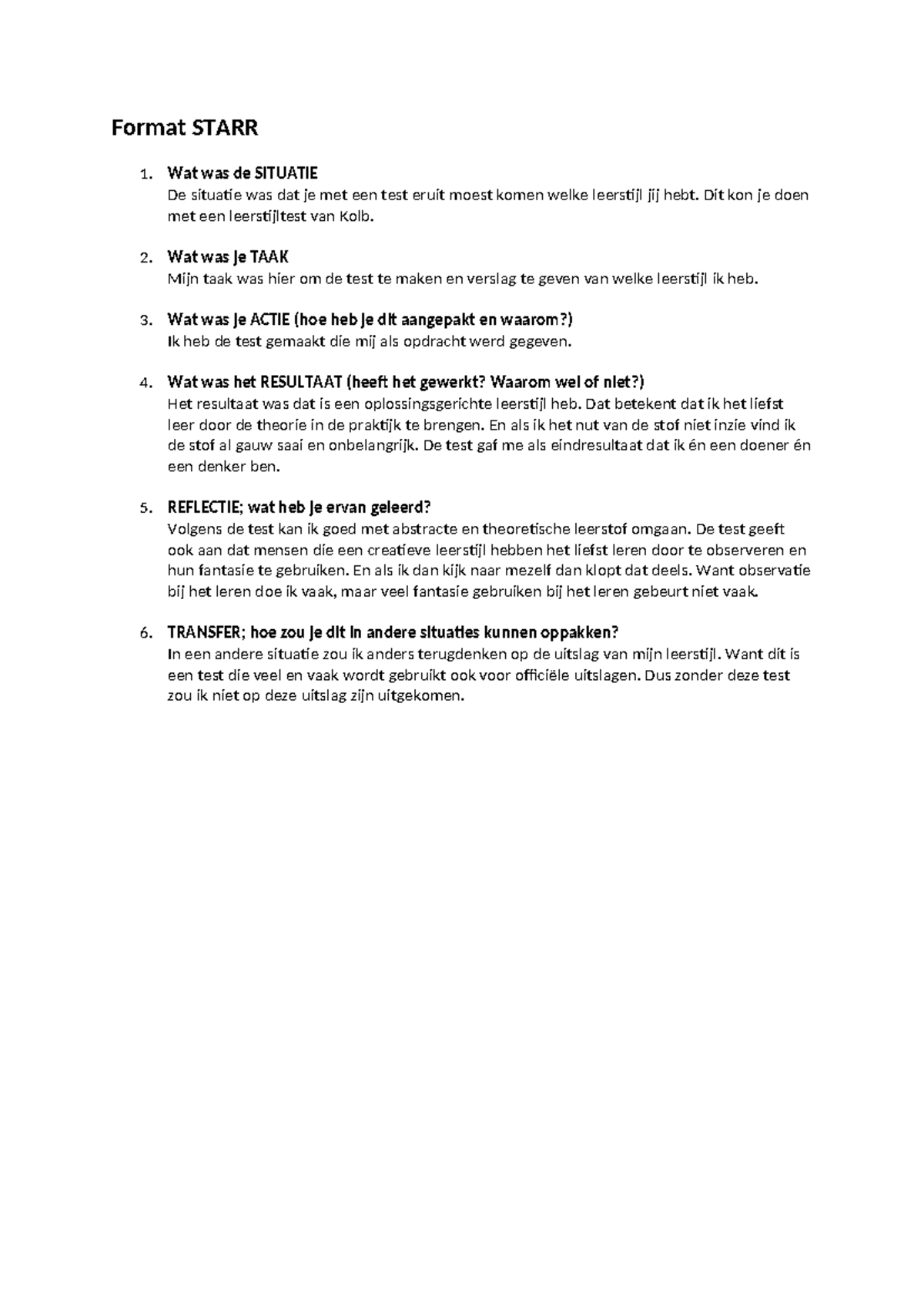 Leerstijl Reflectie en Analyse met STARR Methode - Studeersnel