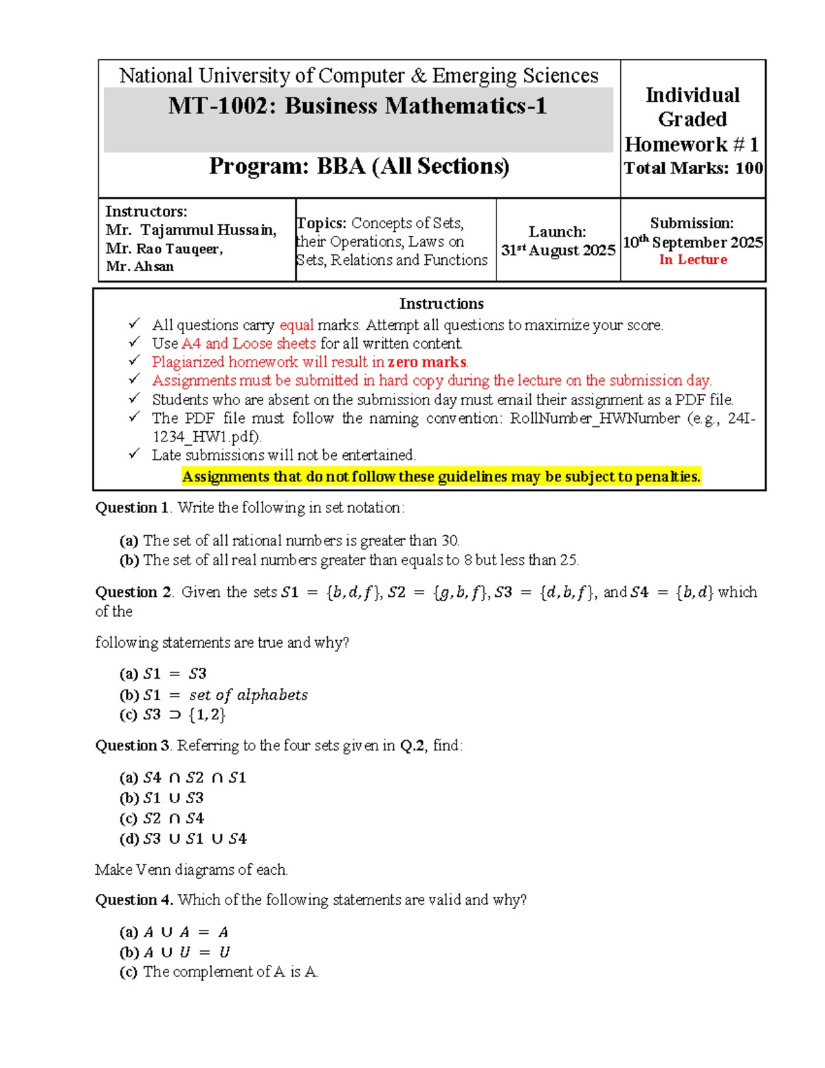 BM-1 HW-1: Concepts of Sets - Individual Graded Homework - Studocu
