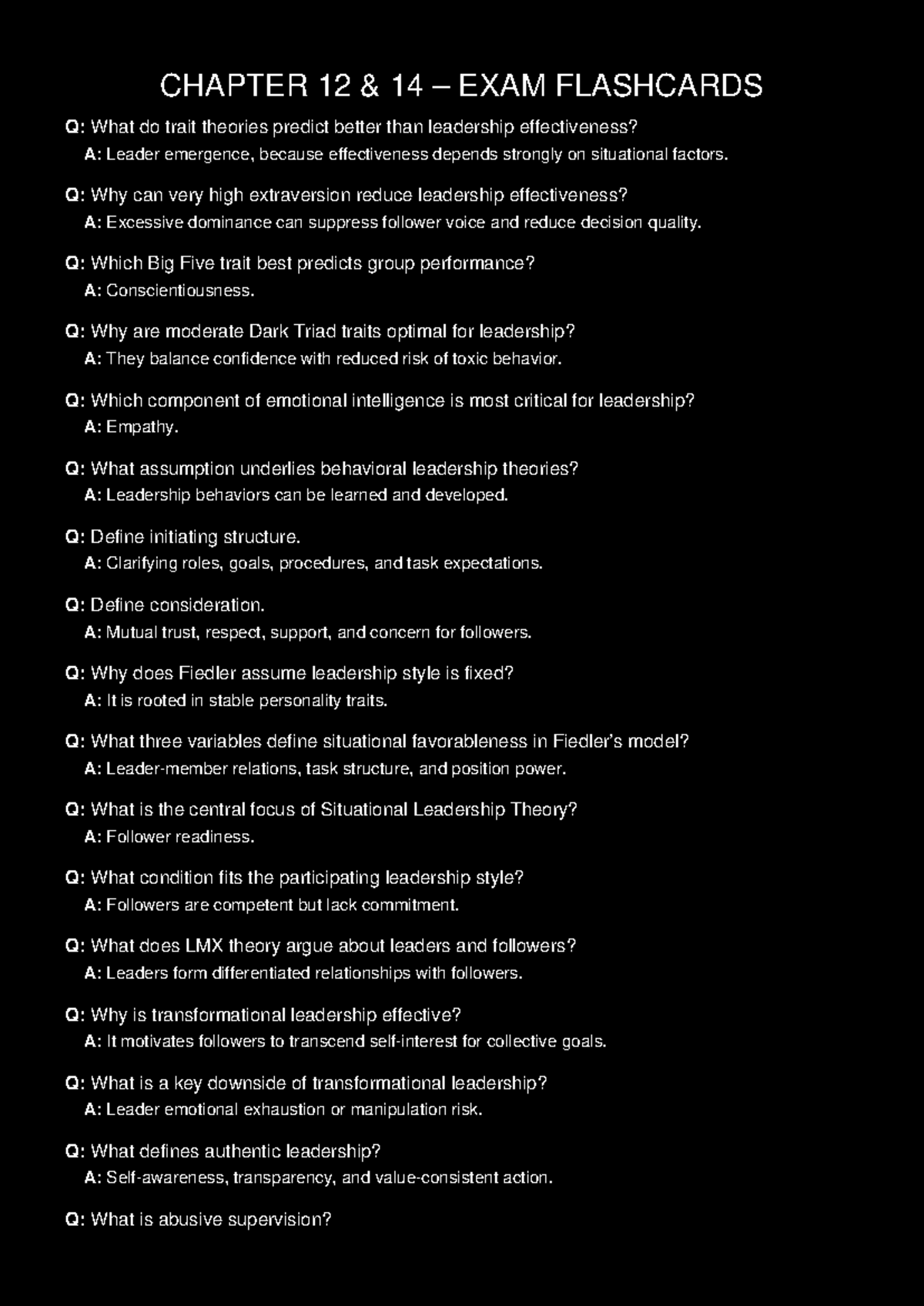 CHAPTER 12-14 LEADERSHIP THEORIES FLASHCARDS - Studocu