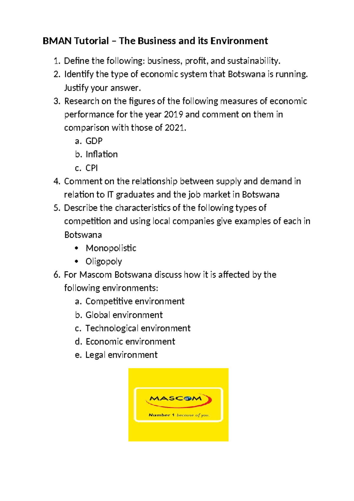 BMAN Tutorial: Business Environment Analysis and Economic Performance ...