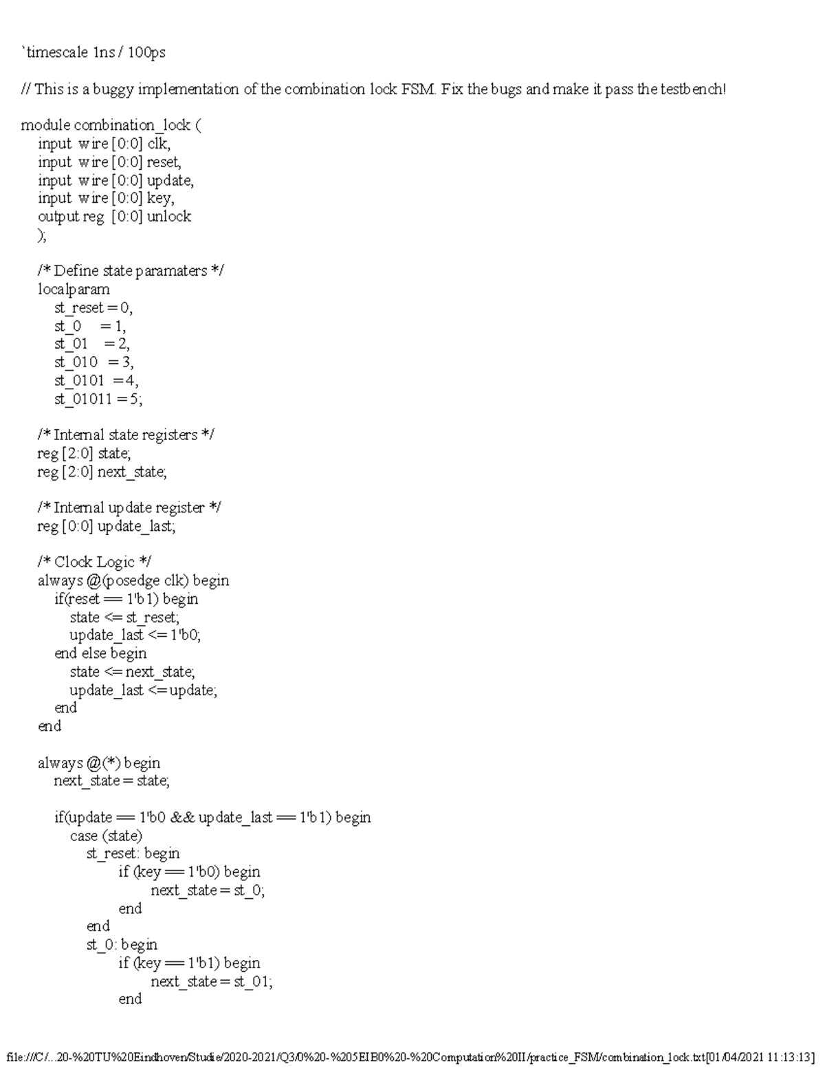 Combination lock Practice FSM answer - file:[01/04/2021 11:13:13 ...