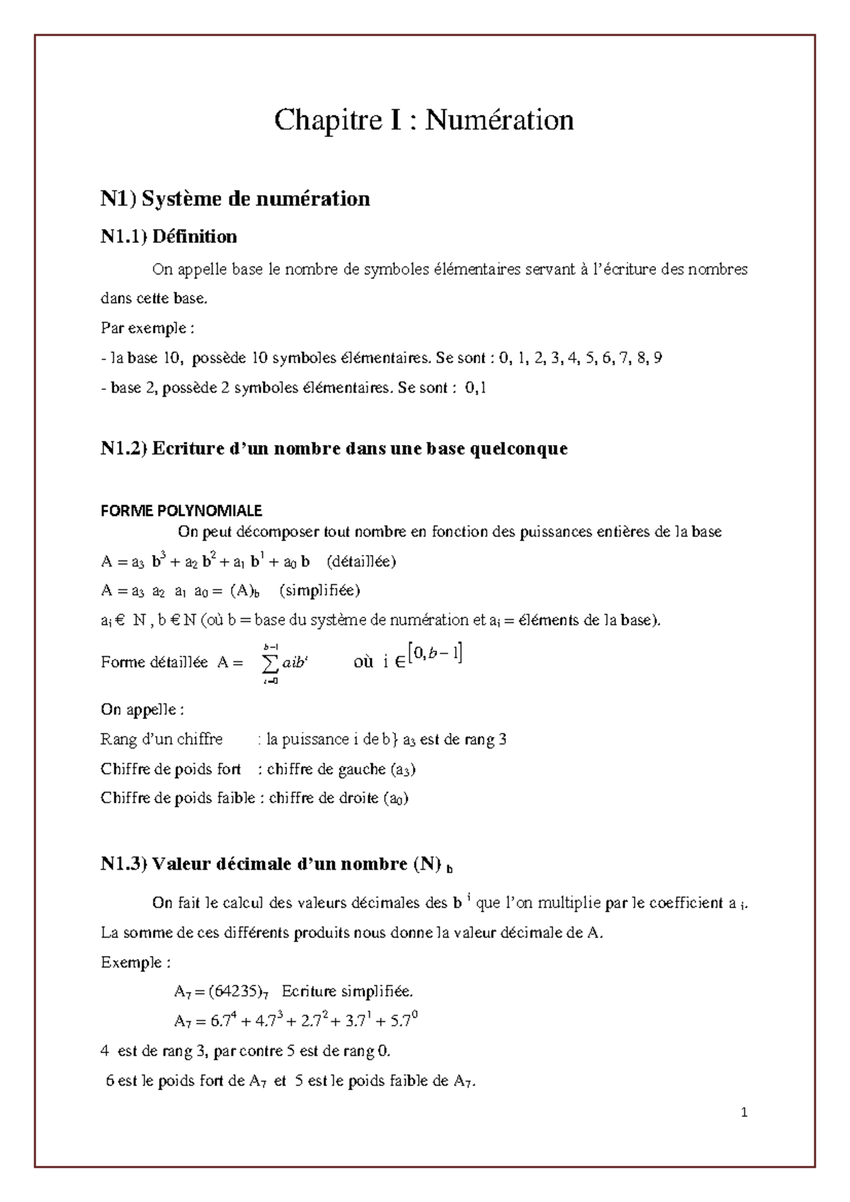 Ch1 - Numération : Fondamentaux d’électronique EE101 - Studocu