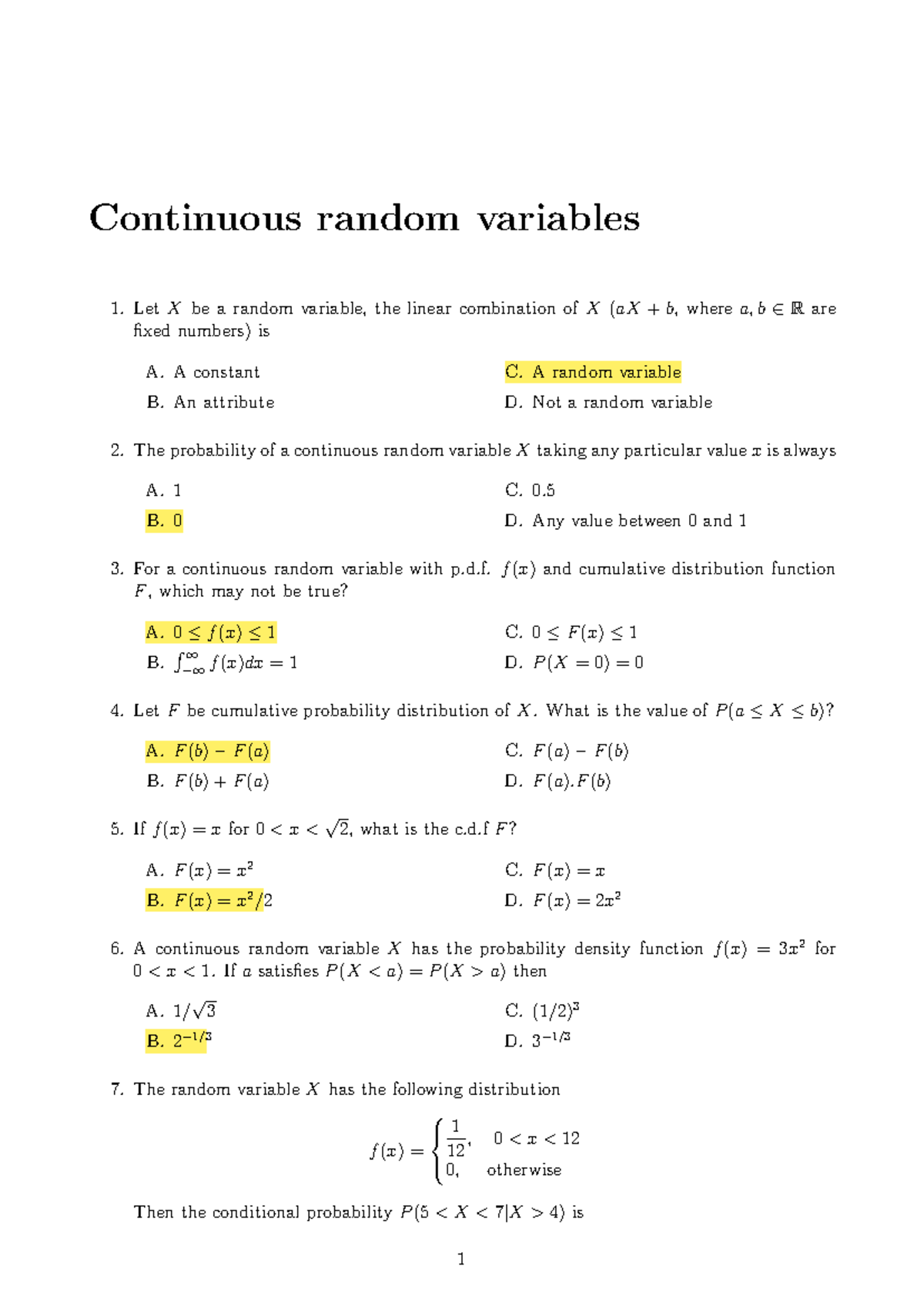 Continuous Random Variables: Exercise 7 Review - Studocu