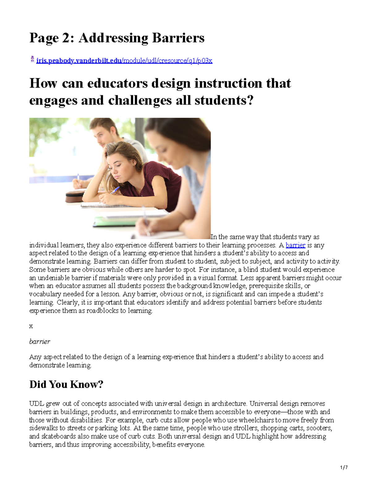 Strategies for Educators to Address Barriers in UDL Instruction - Studocu