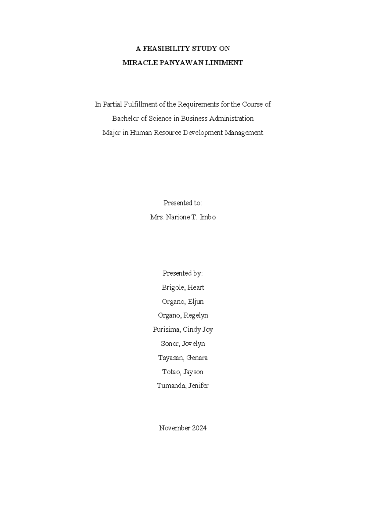 Chapter 1&2 - research paper - A FEASIBILITY STUDY ON MIRACLE PANYAWAN ...