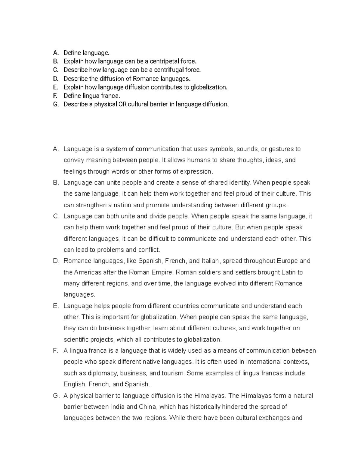 WR APHG Module 3 Free Response Exam - A. Define language. B. Explain ...