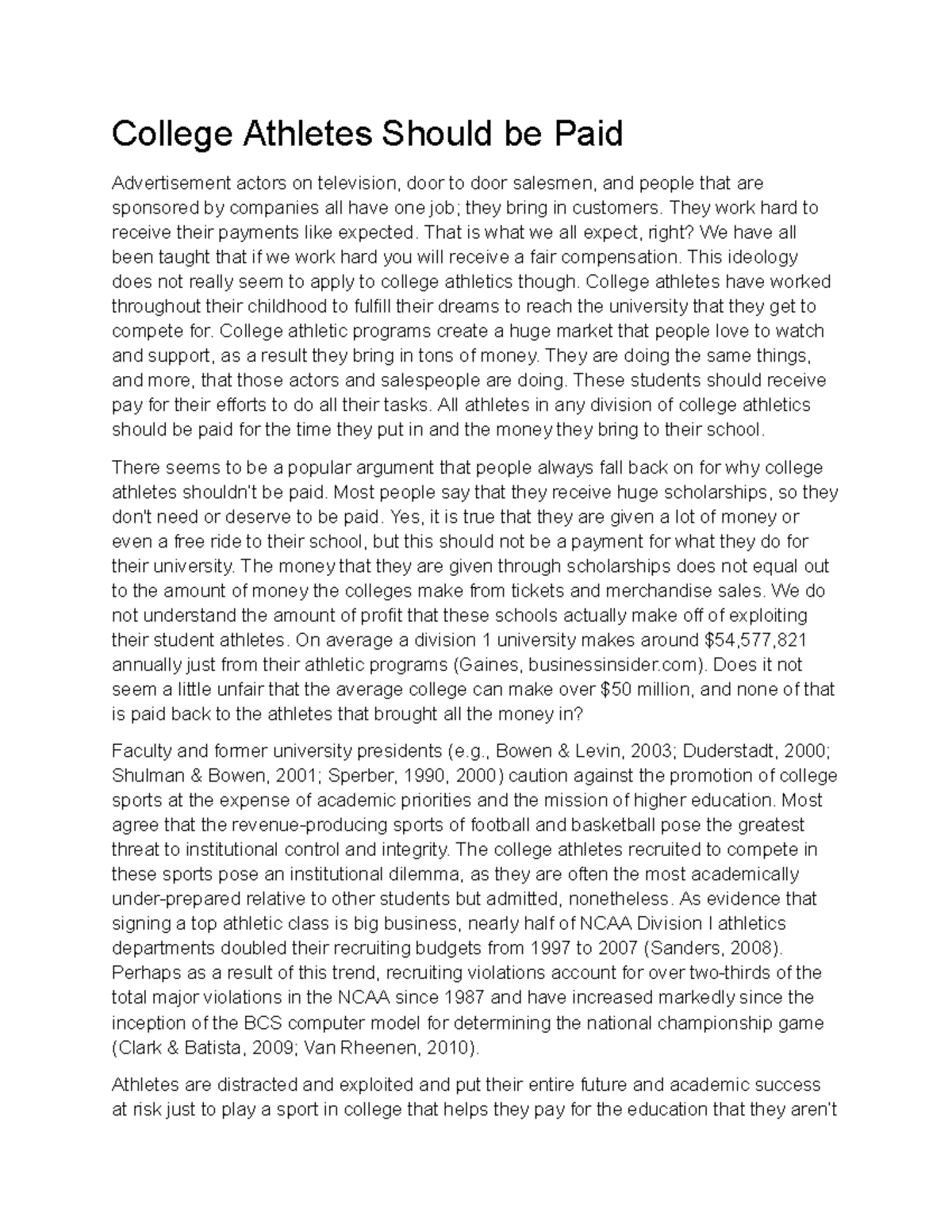 College Athletes Should be Paid - College Athletes Should be Paid ...