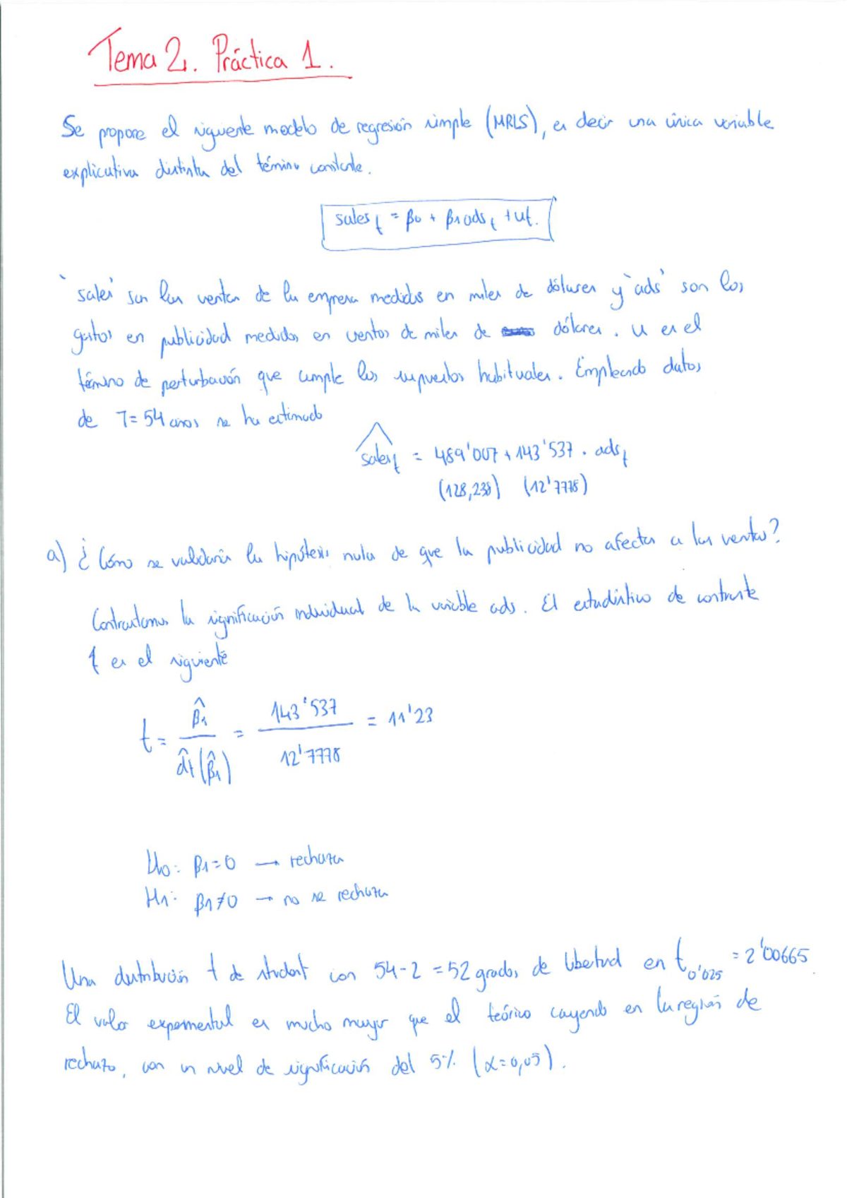 Tema 2. Prácticas de Econometría: Modelos de Regresión y Análisis - Studocu