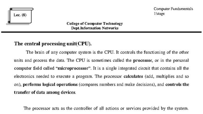 Computer Fundamentals Lec. (8): Understanding CPU Architecture - Studocu