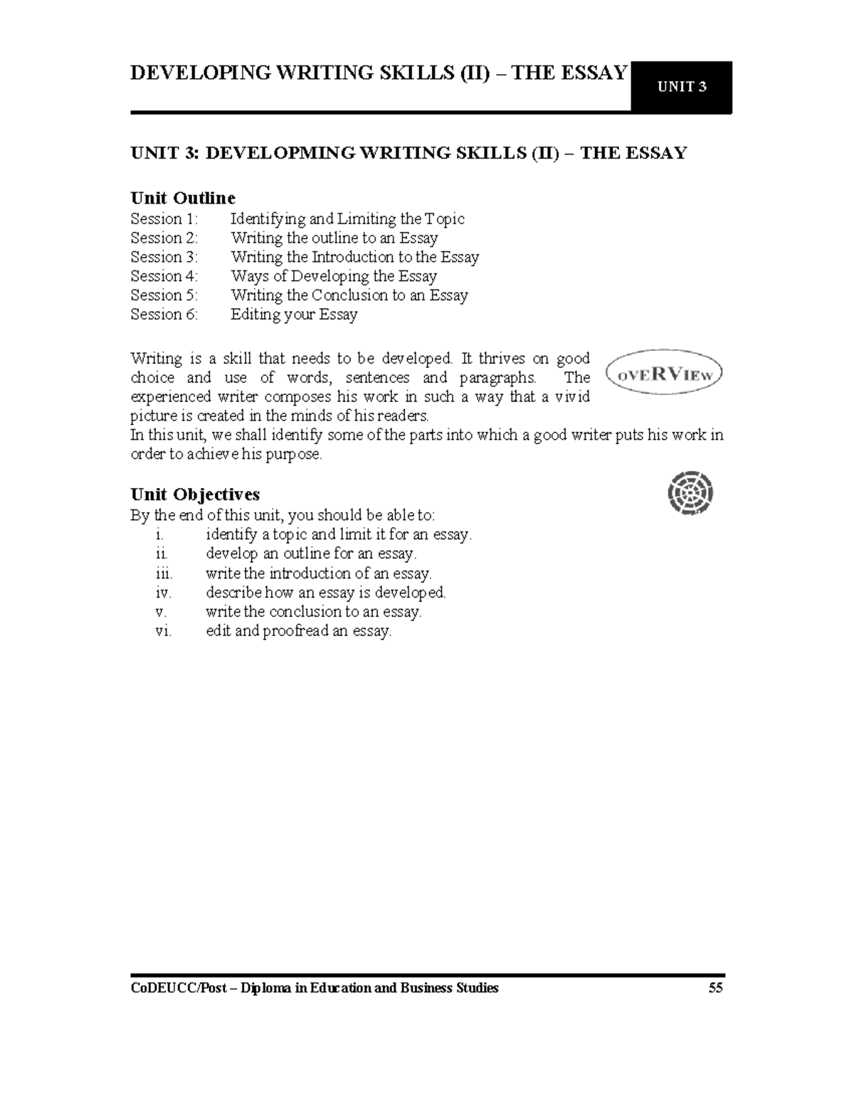 DEVELOPING WRITING SKILLS (II) - ESSAY UNIT 3 LECTURE NOTES - Studocu