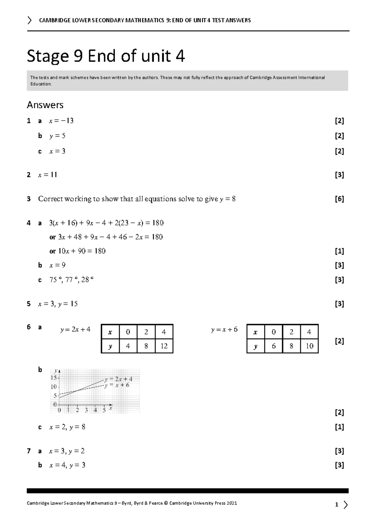Unit 4 End-of-Unit Test Answers - Cambridge Lower Secondary Math 9 ...