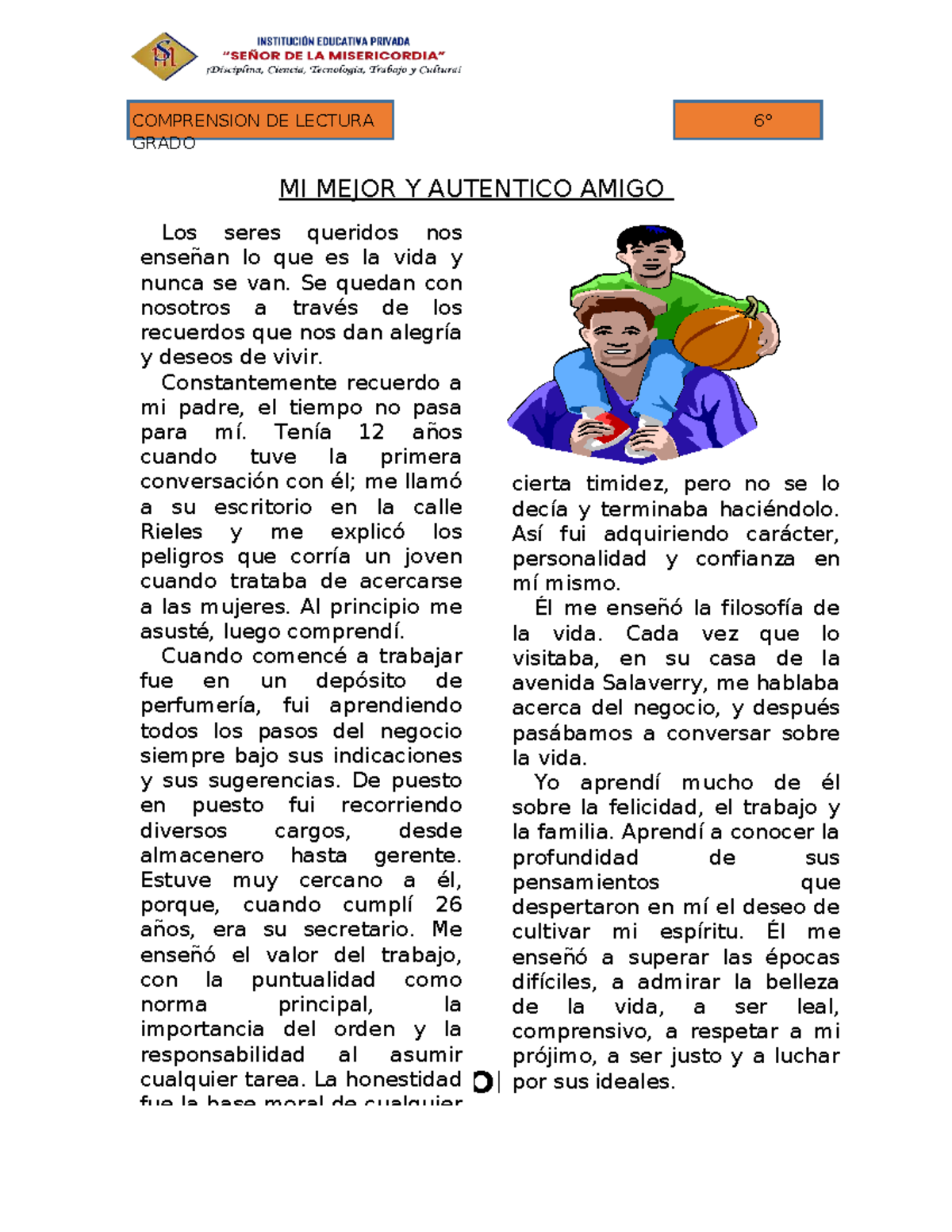 Sexto Grado - Comprensión de Lectura: Mi Mejor Amigo - Studocu