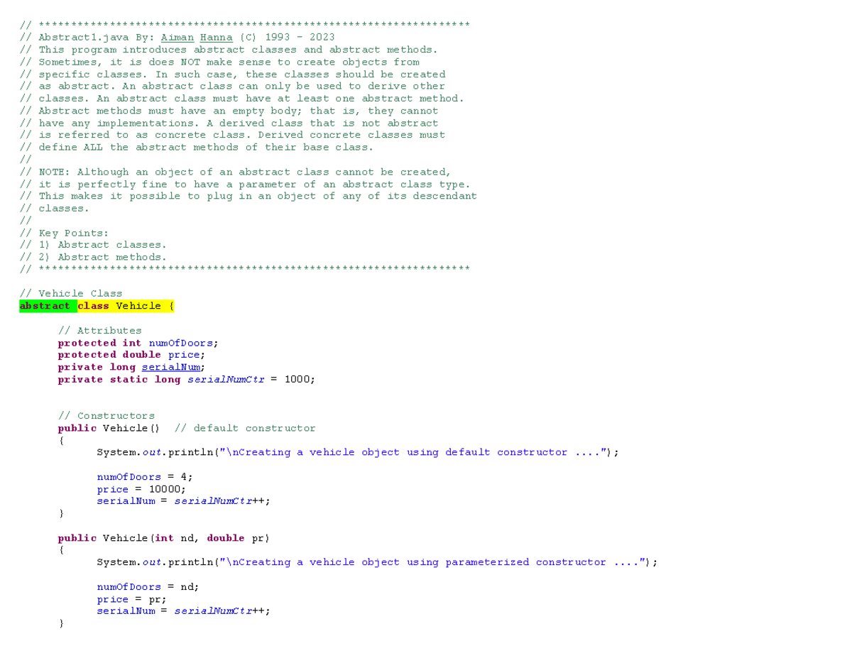 Java Abstract Classes and Methods Overview - Abstract1 Document - Studocu