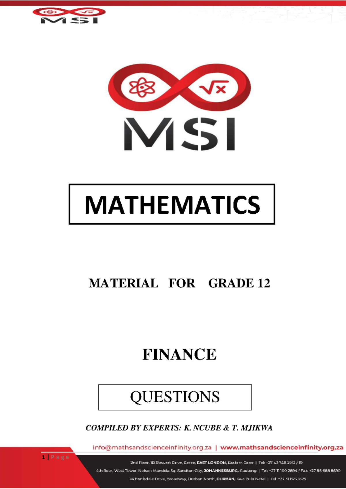 MATHEMATICS GRADE 12 FINANCE QUESTIONS - EXPERTS' COMPILATION - Studocu