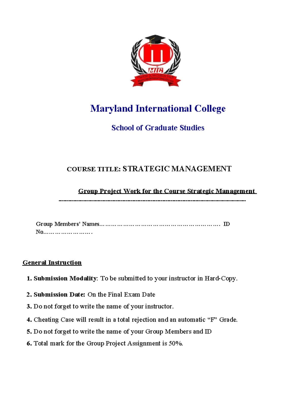 Strategic Management Project (MGMT 501): Group Assignment Guidelines ...