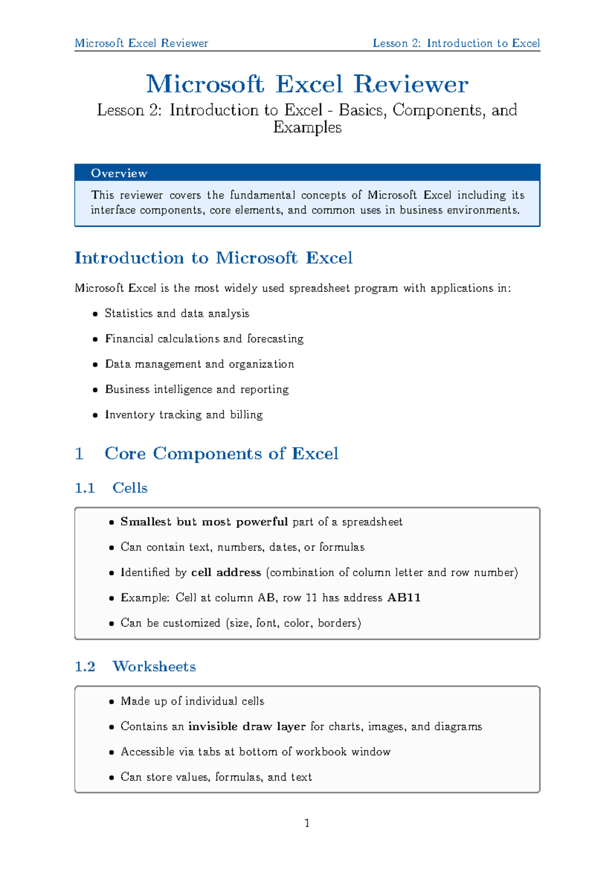 Microsoft Excel Reviewer DSA 2: Intro to Excel Basics & Quiz - Studocu