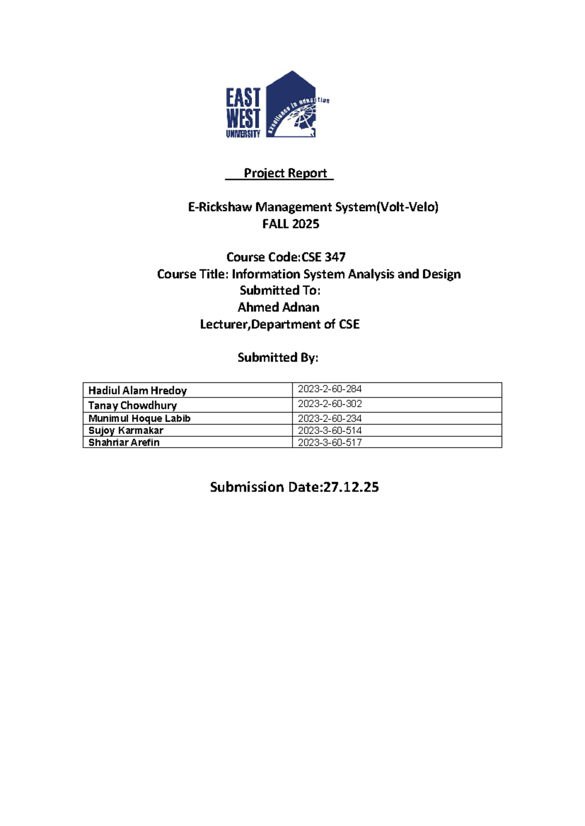 CSE 347 Project Report: Smart Urban Mobility System Analysis - Studocu