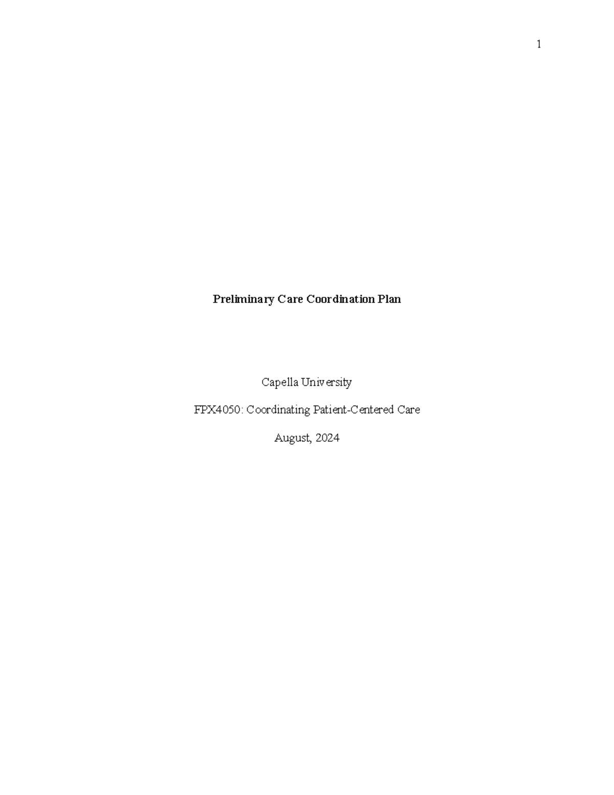 FPX4050 Assessment 1: Preliminary Care Coordination Plan for DM2 - Studocu