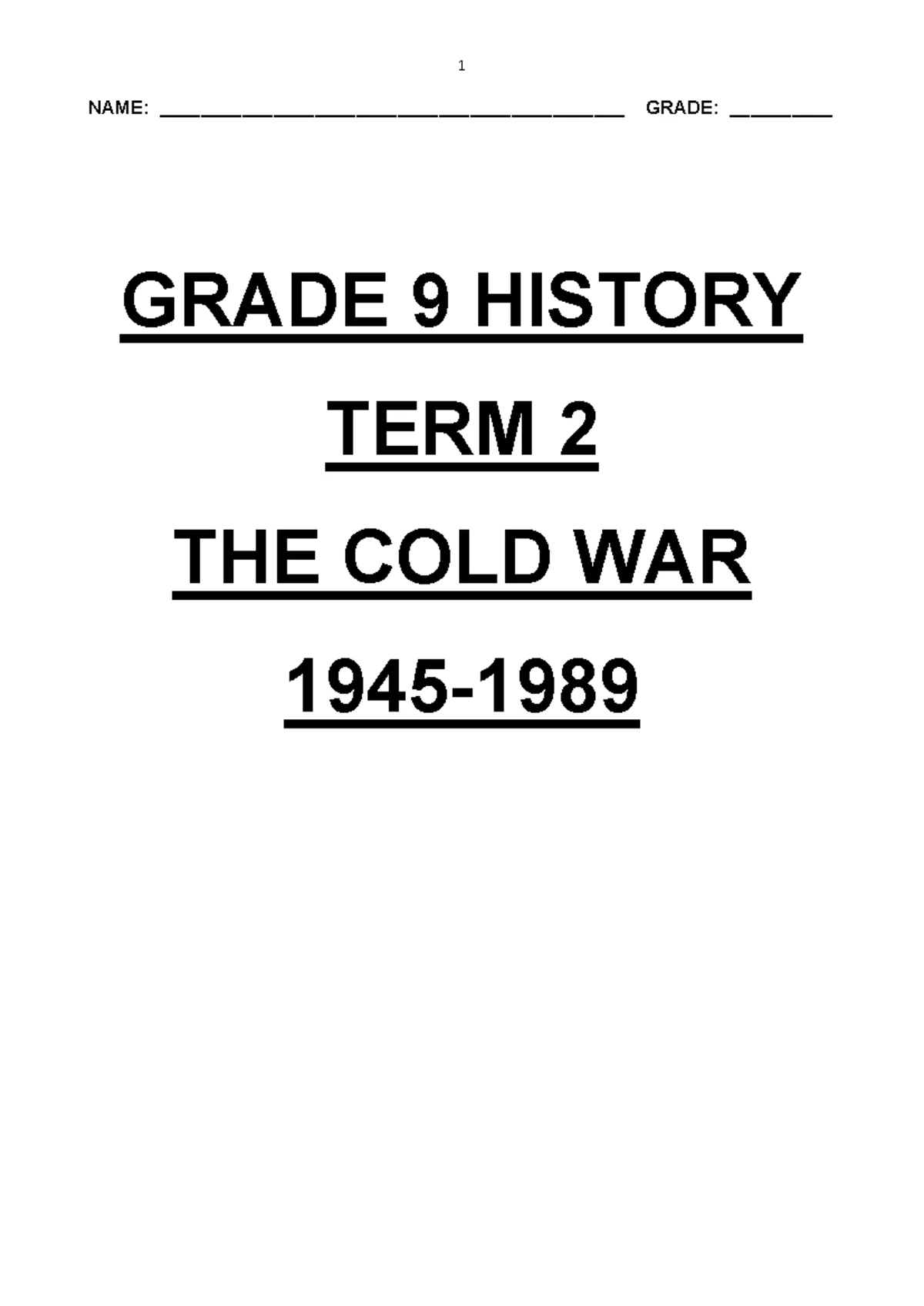 Gr9 T1 History Learner Booklet: Insights on World War II - Studocu