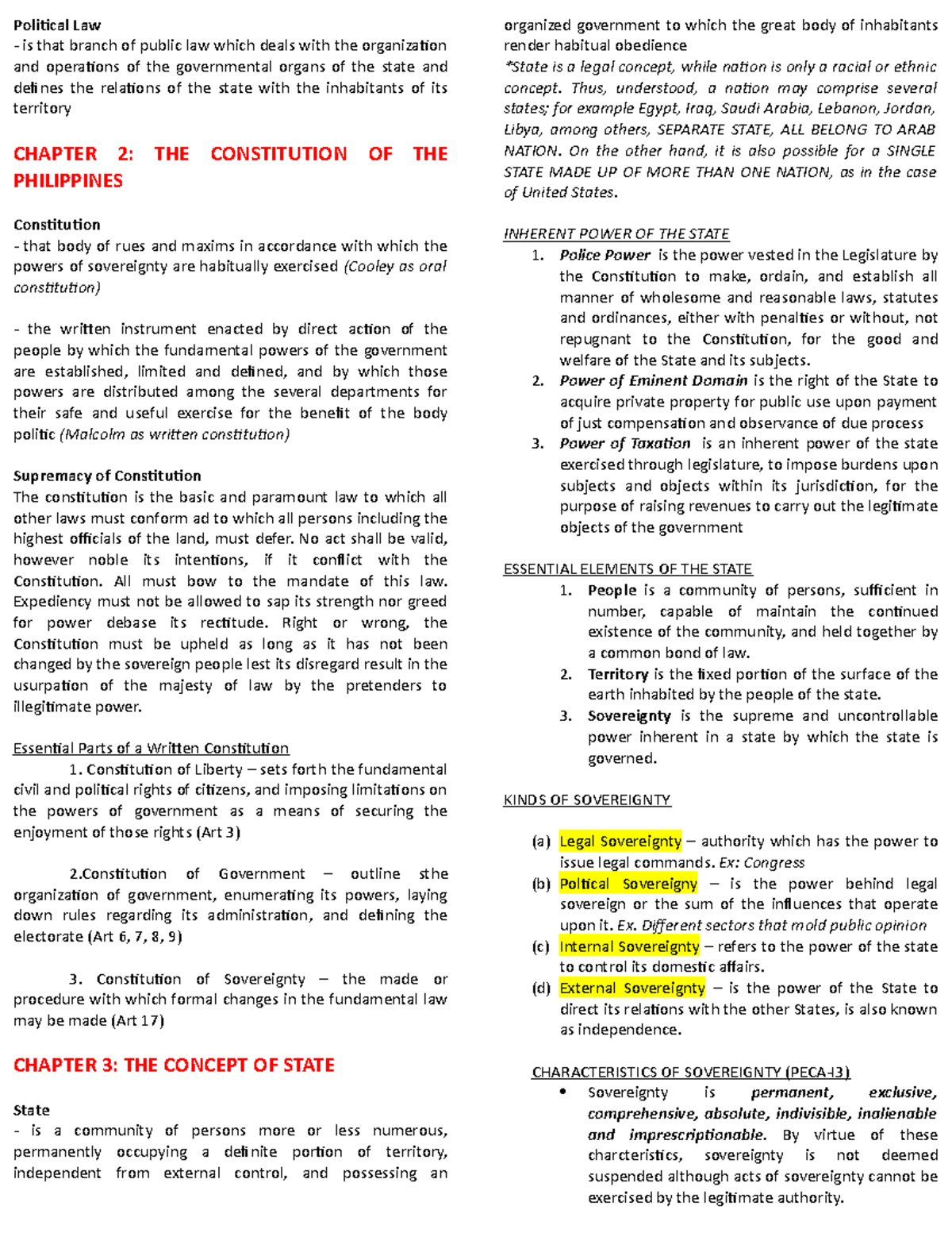 Constitutional Law Notes (Part 1) - Political Law Overview - Studocu
