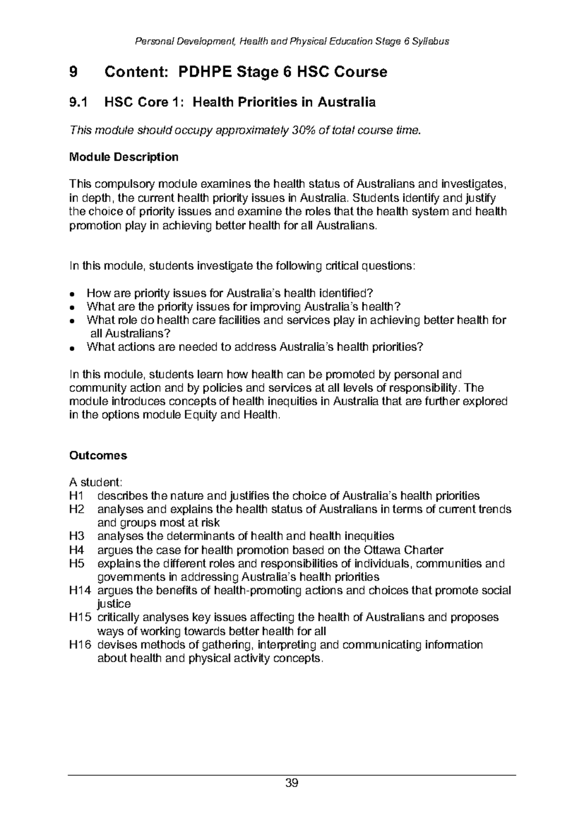 PDHPE Stage 6 Syllabus: Health Priorities & Performance Factors - Studocu