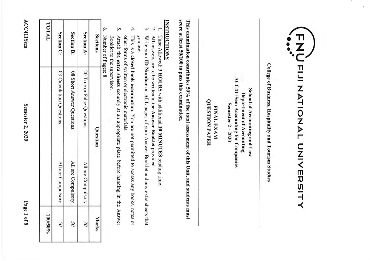 ACC601 - Past exam Paper - Corporate Accounting - Studocu