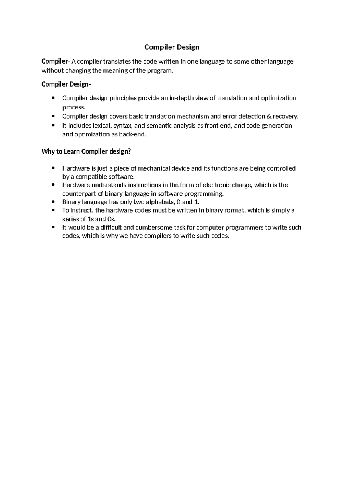 Compiler design CD notes: principles, phases, and optimization ...