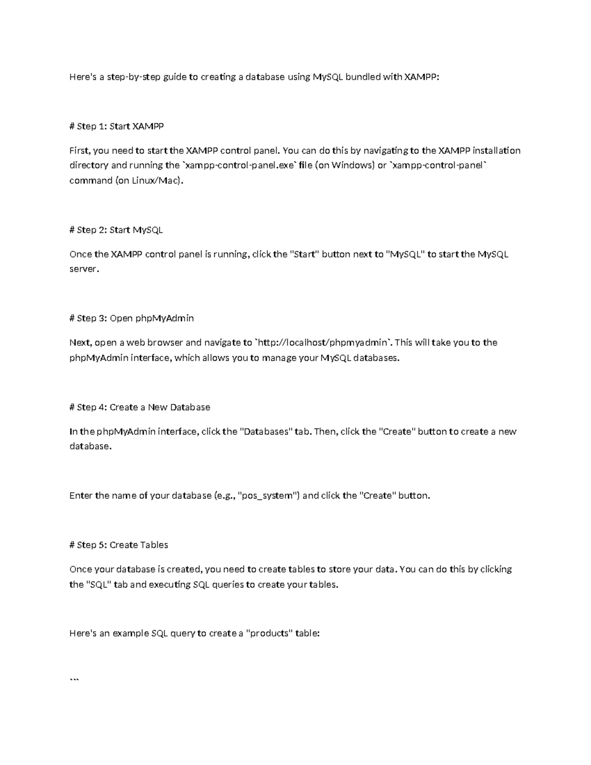 Creating a Database with MySQL & XAMPP: Step-by-Step Guide - Studocu