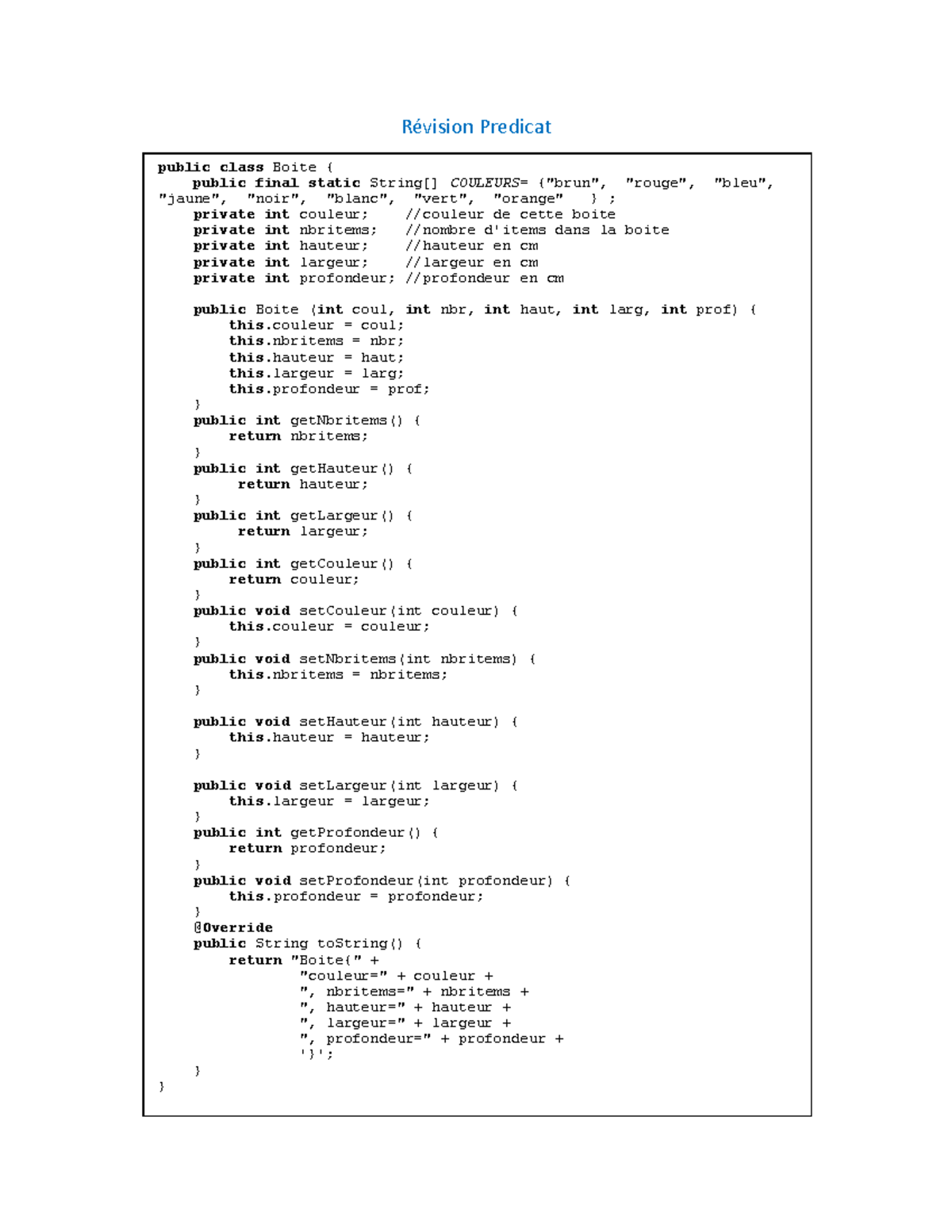 Exercice de Révision sur les Prédicats en Java - Cours 101 - Studocu