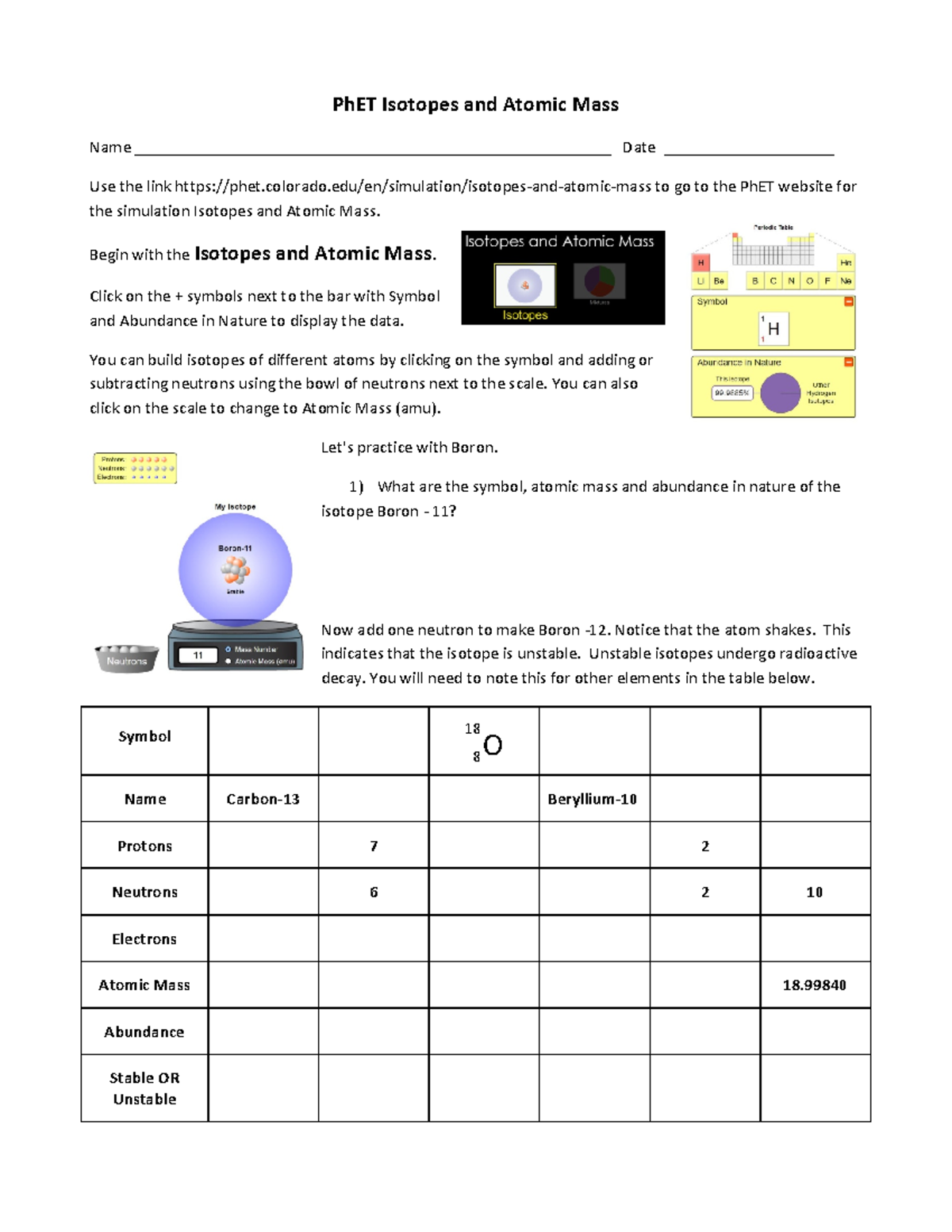 Isotopes and Atomic Mass Worksheet (PhET Simulation) - Studocu